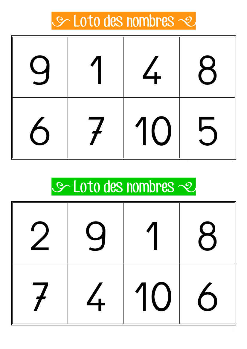 Jeu Des Nombres À Imprimer : Numération en maternelle, jeux ...